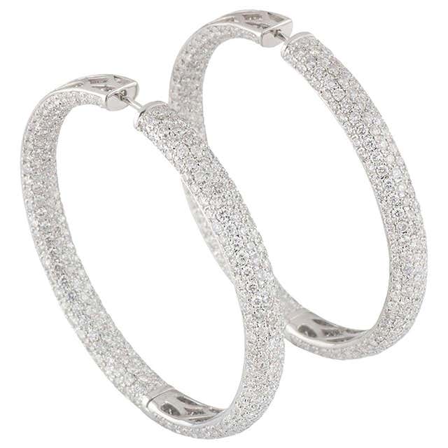 11 Carat Round Diamond White Gold Hoop Earrings For Sale At 1stdibs