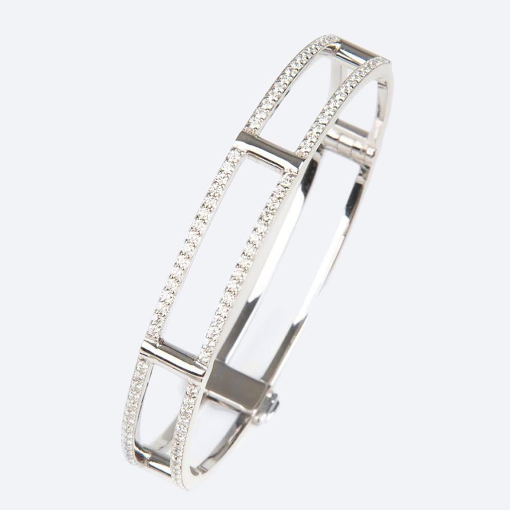 White Gold Diamond Locking Cage Bangle For Sale at 1stDibs