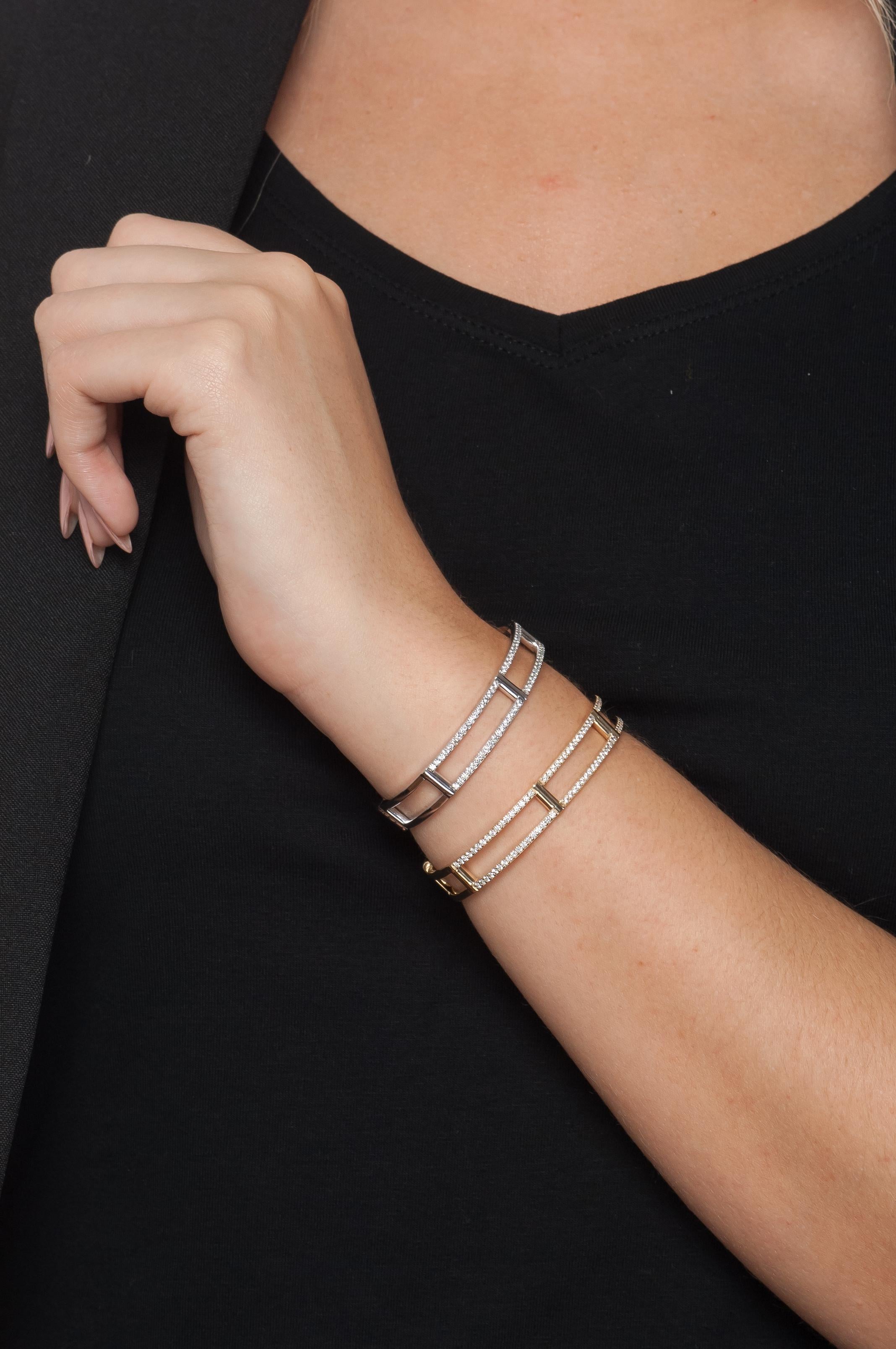 White Gold Diamond Locking Cage Bangle For Sale at 1stDibs