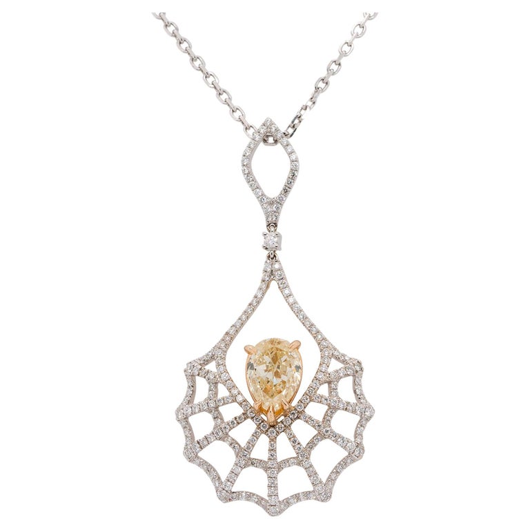 White Gold Diamond Pave Open Work Spider Web Pendant 18 Karat in Stock ...