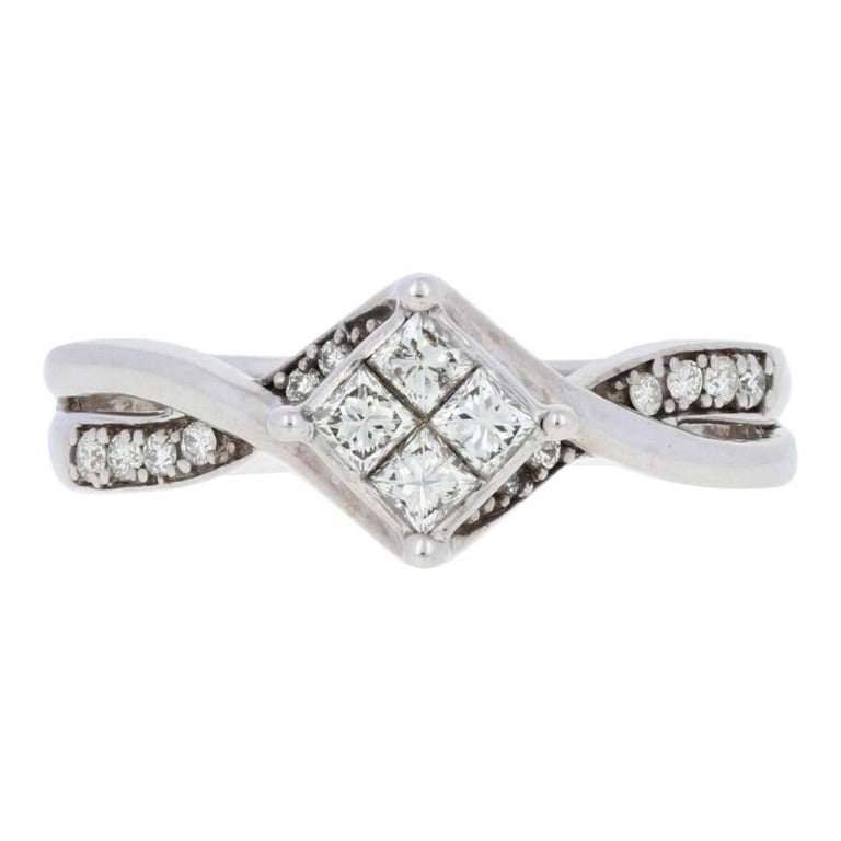 Customizable White Gold Diamond Ring, 10k Princess Cut .34ctw Cluster ...