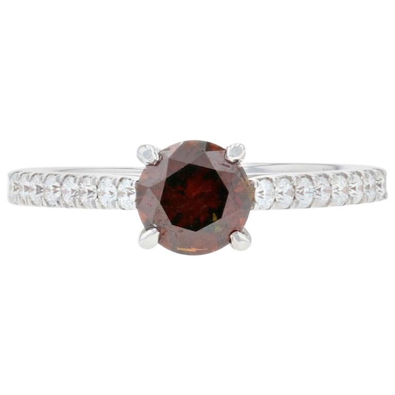 White Gold Diamond Ring, 14 Karat Round Brilliant .92 Carat Reddish ...