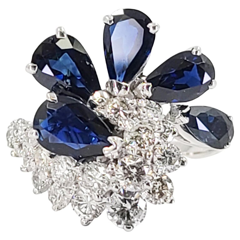 White Gold Diamond and Sapphire Spray Ring at 1stDibs