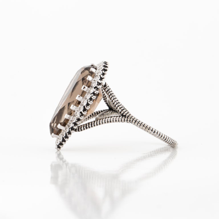 Smokey Quartz and Diamond Ring in 14K White Gold For Sale at 1stDibs ...
