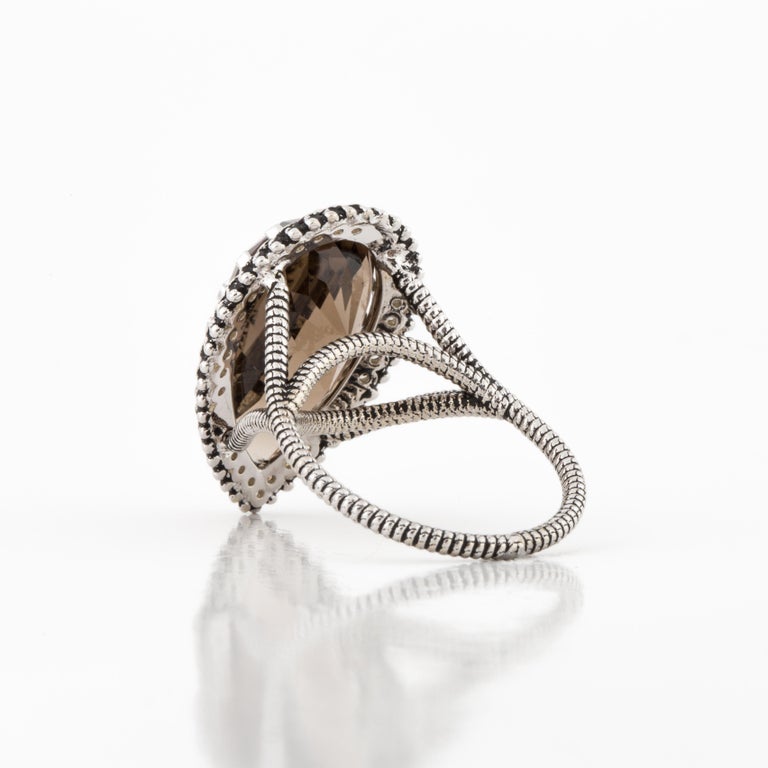Smokey Quartz and Diamond Ring in 14K White Gold For Sale at 1stDibs ...