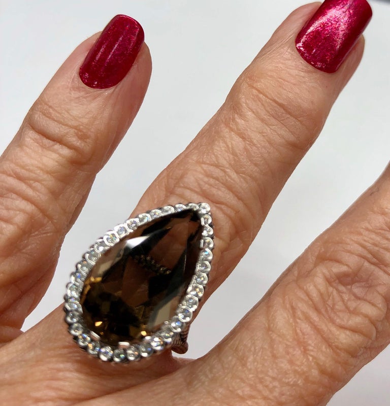 Smokey Quartz and Diamond Ring in 14K White Gold For Sale at 1stDibs ...