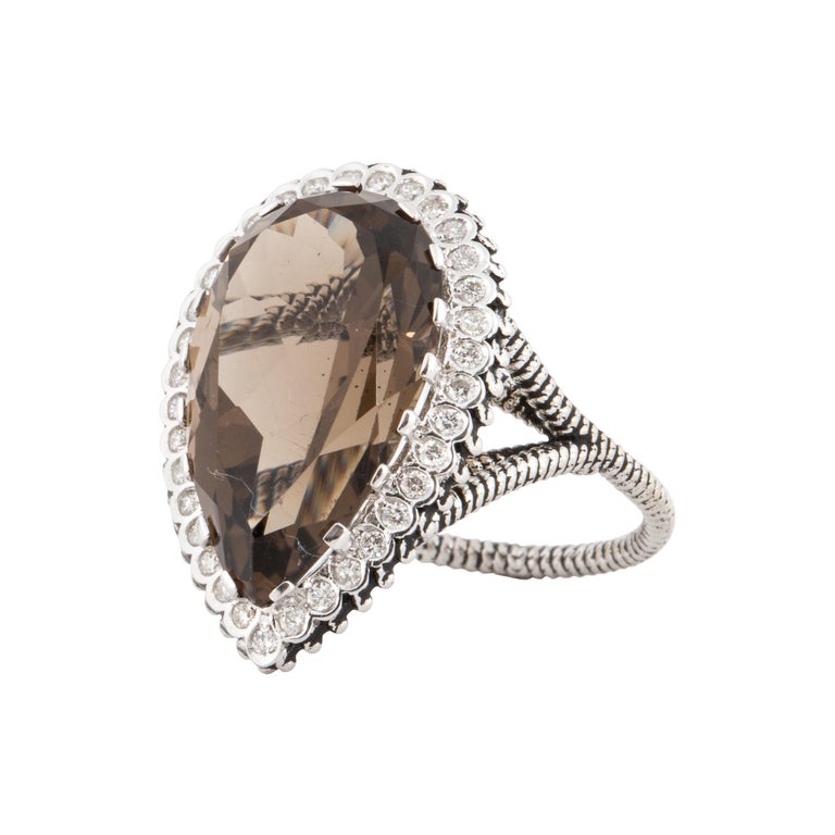 Smokey Quartz and Diamond Ring in 14K White Gold For Sale at 1stDibs ...