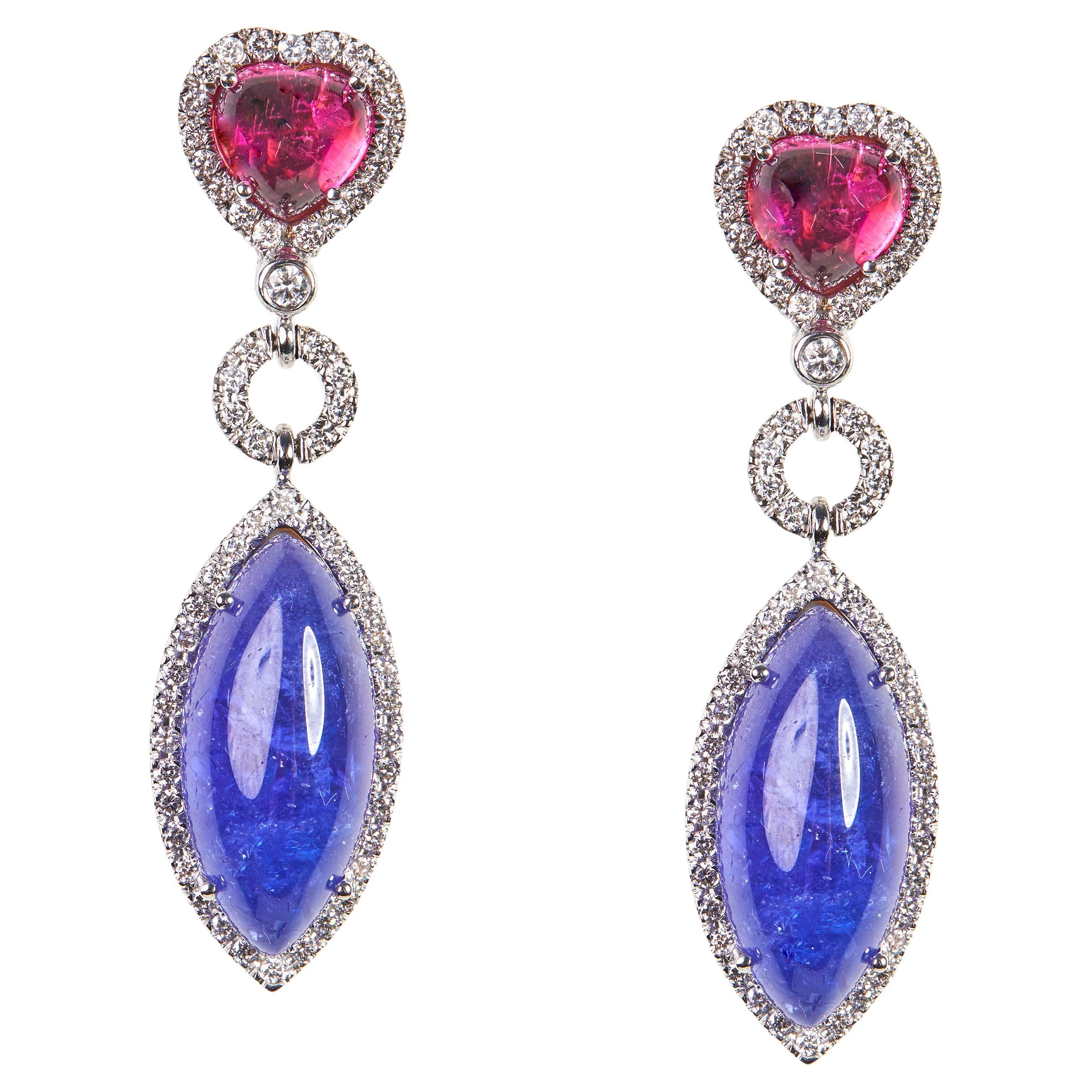 Dramatic Tourmaline and Diamond Drop Earrings at 1stDibs