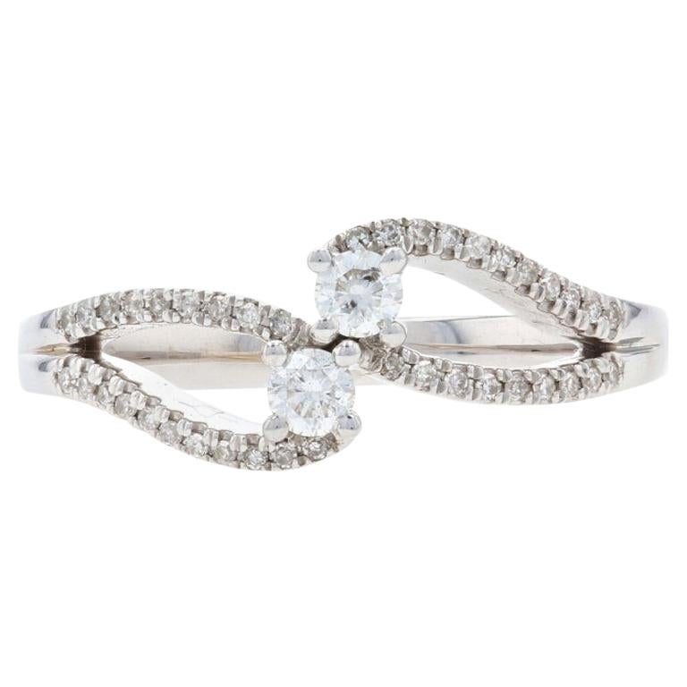 Customizable White Gold Emerald and Diamond Two-Stone Bypass Ring, 18k ...