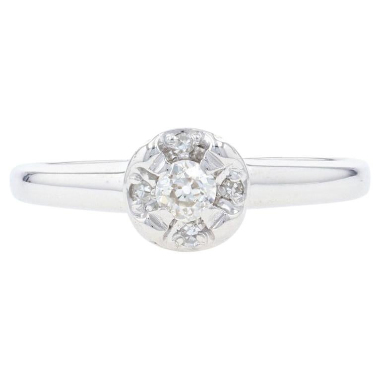 14 Karat White Gold European Cut Diamond Ring For Sale at 1stDibs