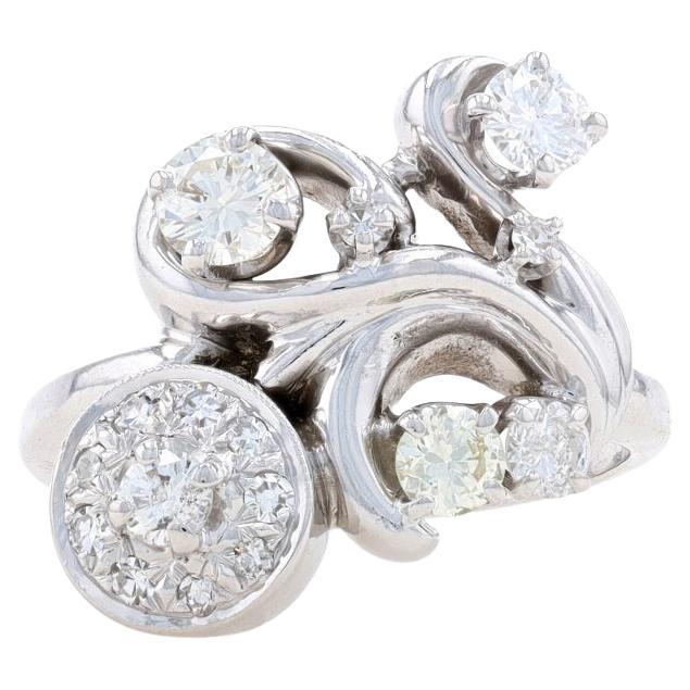 White Gold Diamond Vintage Ring -14k Round .62ctw Floral Leaf Botanical ...