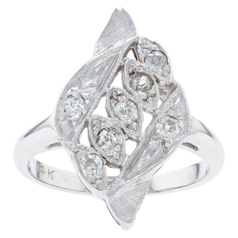 Customizable White Gold Diamond Vintage Ring, 14k Swiss Cuts .20ctw ...