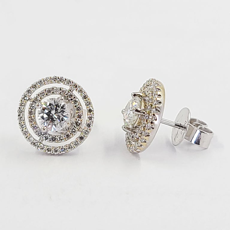 White Gold Double Diamond Halo Stud Earrings For Sale at 1stDibs