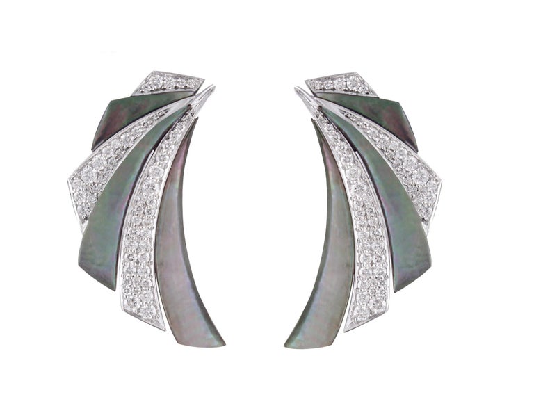 Ananya White Gold Ear Cuffs Set with Mother of Pearl and Diamonds For ...