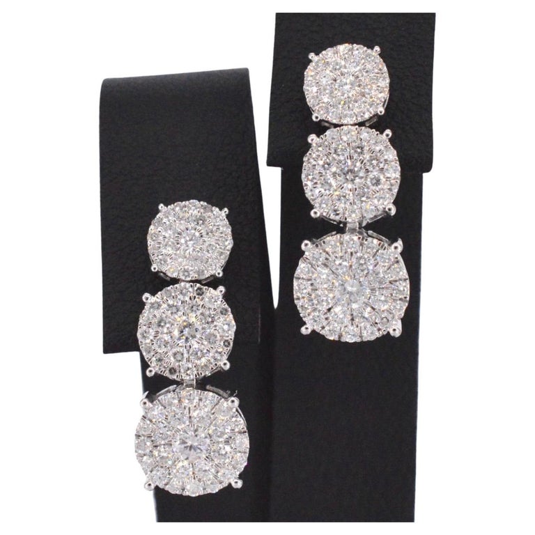 White Gold Earrings with Three Chatons of Diamonds below Each Other For ...