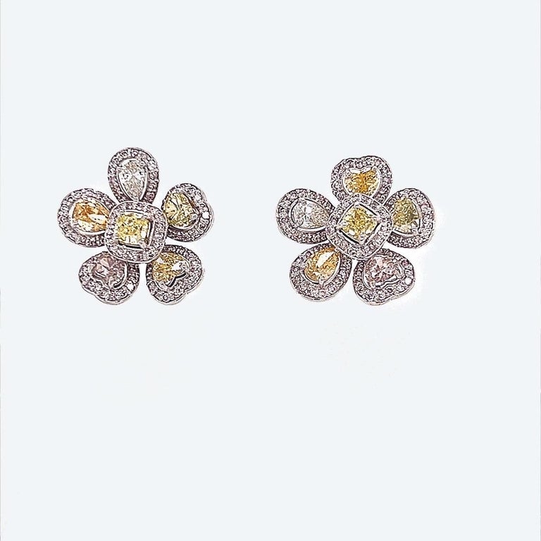 4.83 Carat Fancy Color Diamond Floral Earrings For Sale at 1stDibs