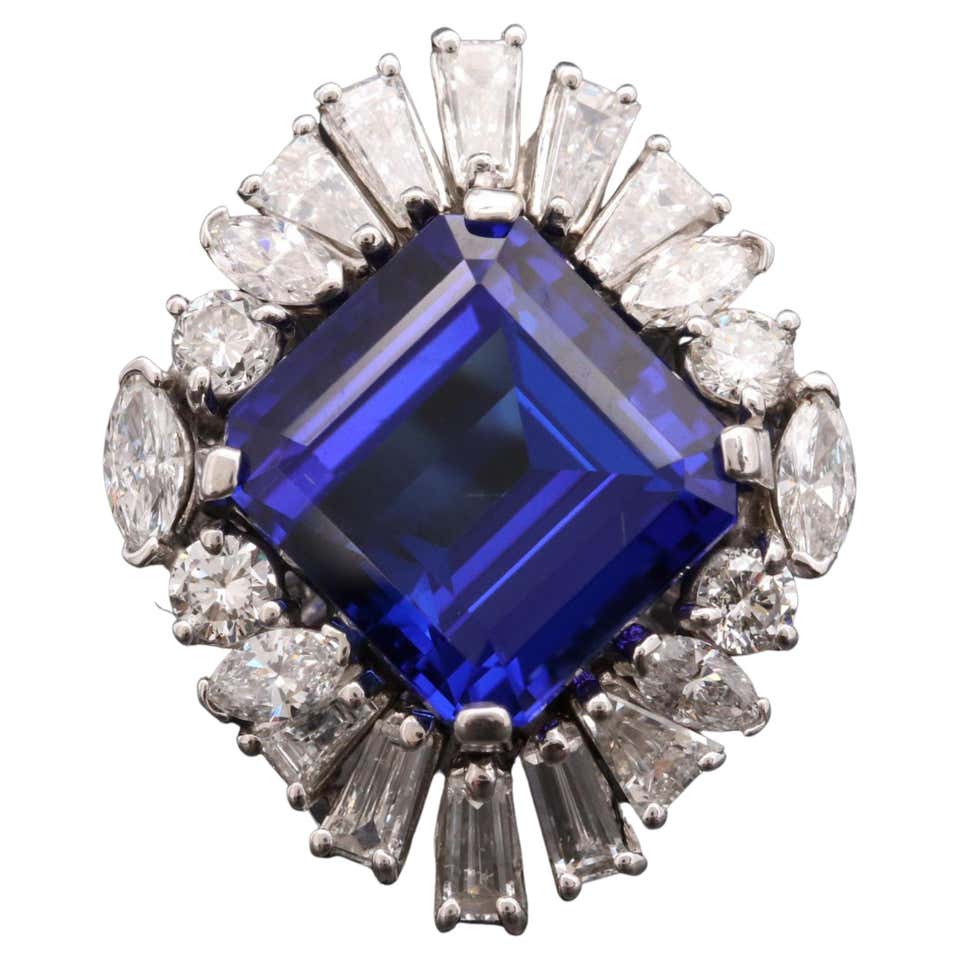 Tanzanite Diamond White Gold Engagement Halo Ring For Sale At 1stdibs