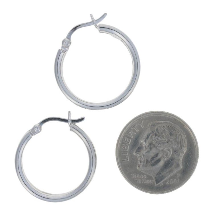 White Gold Hoop Earrings, 14k Diagonal Ribbed Texture Pierced Snap ...