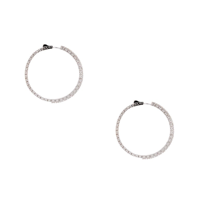 White Gold Hoop Earrings 3.94 Carat Outside Diamonds 14 Karat in Stock ...