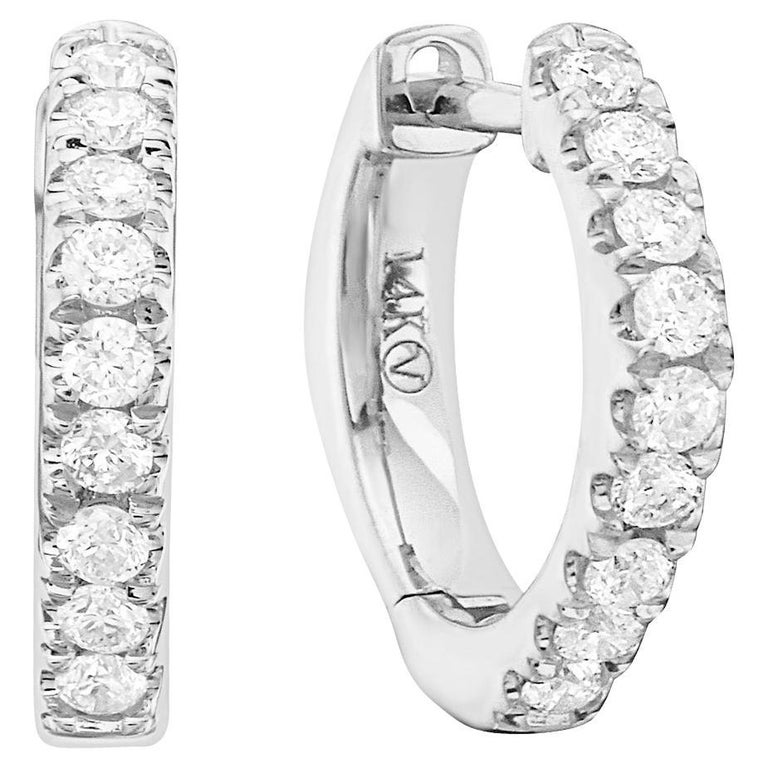 White Gold Huggies Hoop Diamond Earrings For Sale at 1stDibs
