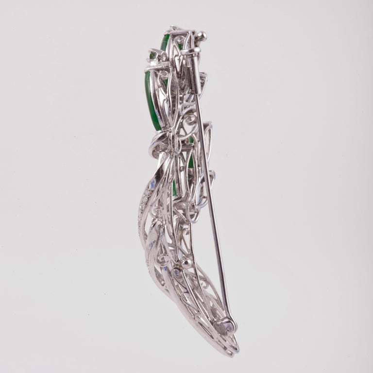 Jade and Diamond Pin in 14K White Gold For Sale at 1stDibs
