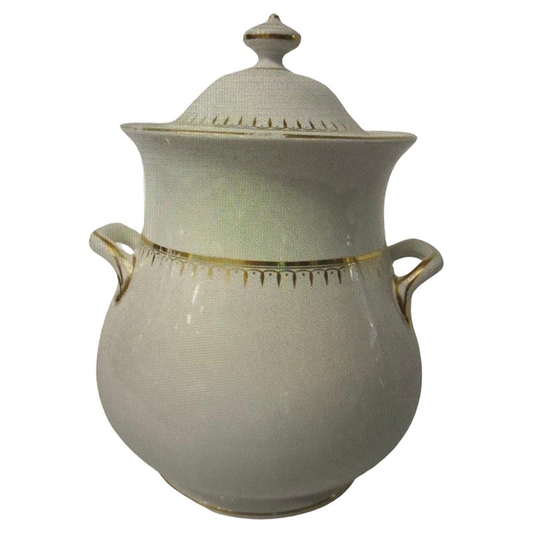 White and Gold Jar with Lid For Sale at 1stDibs