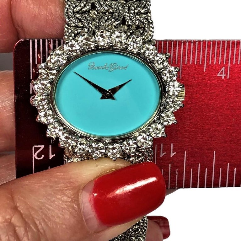 White Gold Ladies Bueche Girod Watch with Turquoise Dial and Large ...