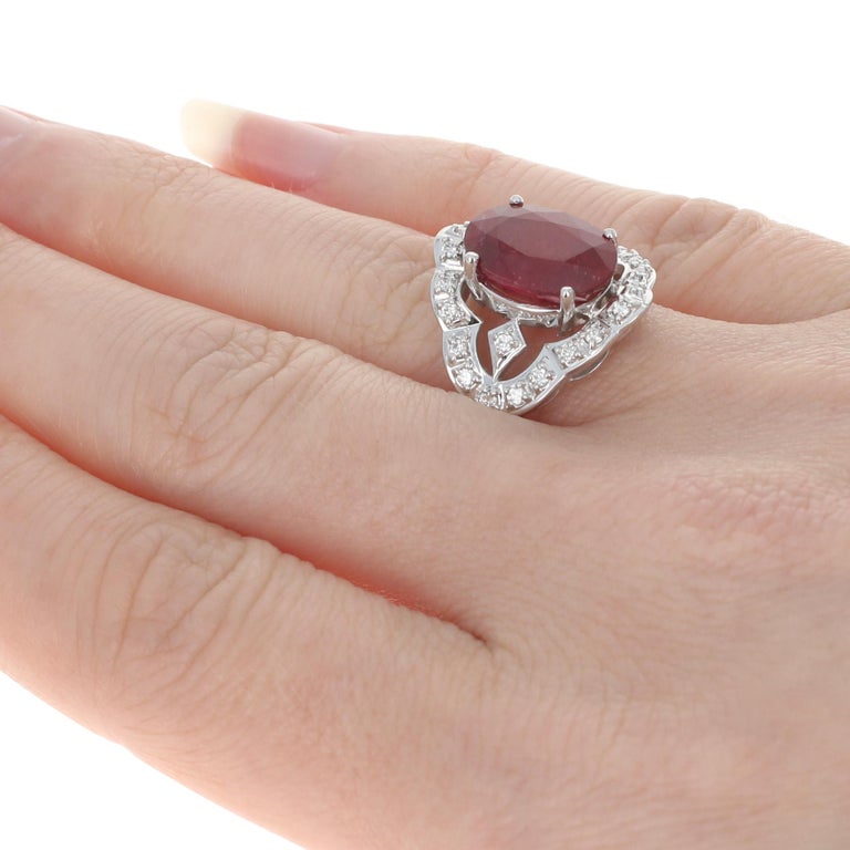 White Gold Lead Glass Filled Ruby and Diamond Ring, 14k Oval Brilliant ...