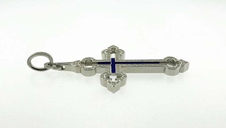 White Gold Limited Edition Fabergé Blue Enameled Diamond Cross Pendant ...