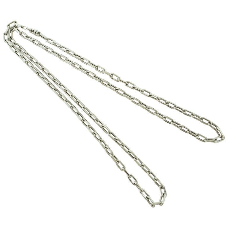White Gold Long Chain Link Necklace at 1stDibs