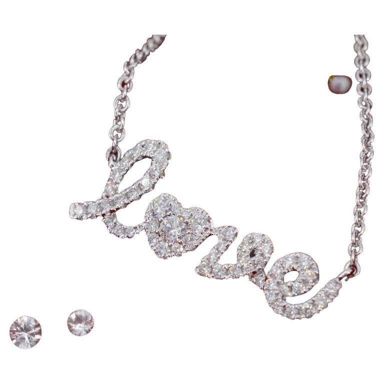 White Gold 'Love' Necklace with Diamonds For Sale at 1stDibs