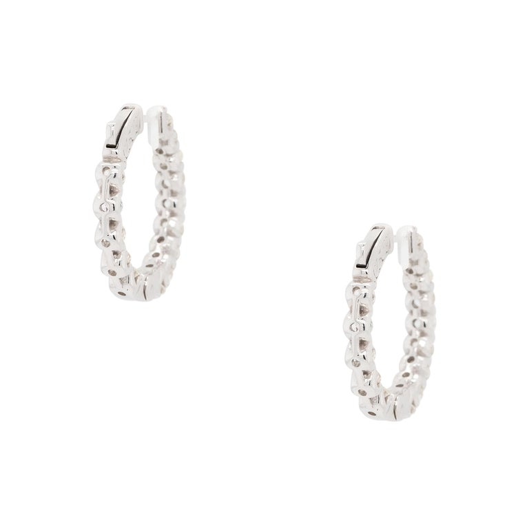 White Gold Medium Diamond Inside Out Hoop Earrings 14 Karat in Stock For Sale at 1stDibs