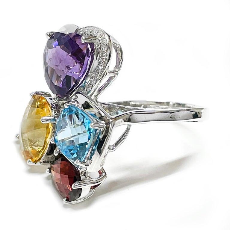 White Gold Multi-Gemstone Diamond Ring For Sale at 1stDibs