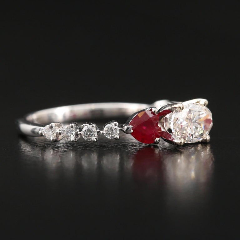 Customizable White Gold Oval Cut Diamond Engagement Ring Victorian Ruby ...