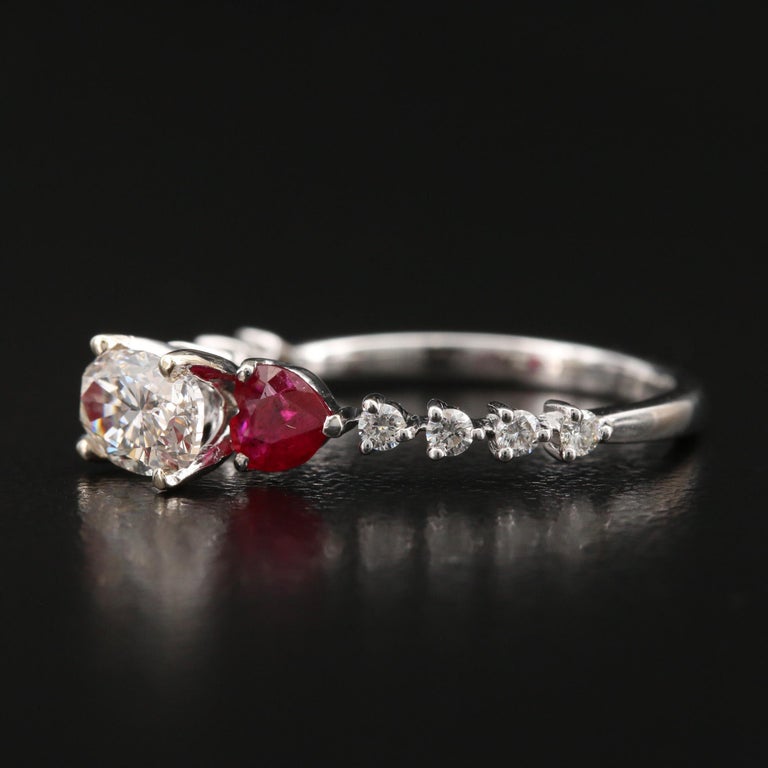 Customizable White Gold Oval Cut Diamond Engagement Ring Victorian Ruby ...