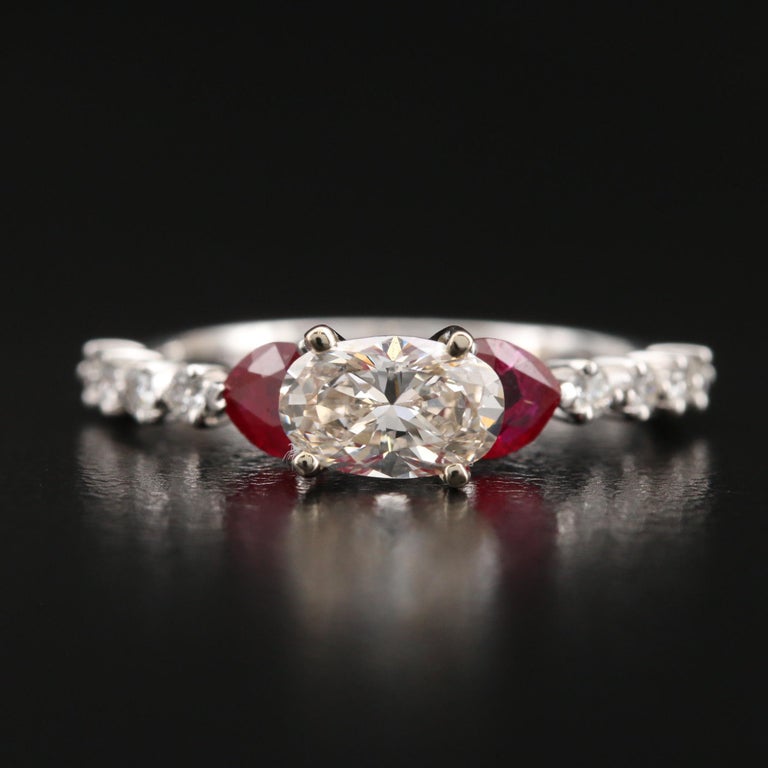 Customizable White Gold Oval Cut Diamond Engagement Ring Victorian Ruby ...