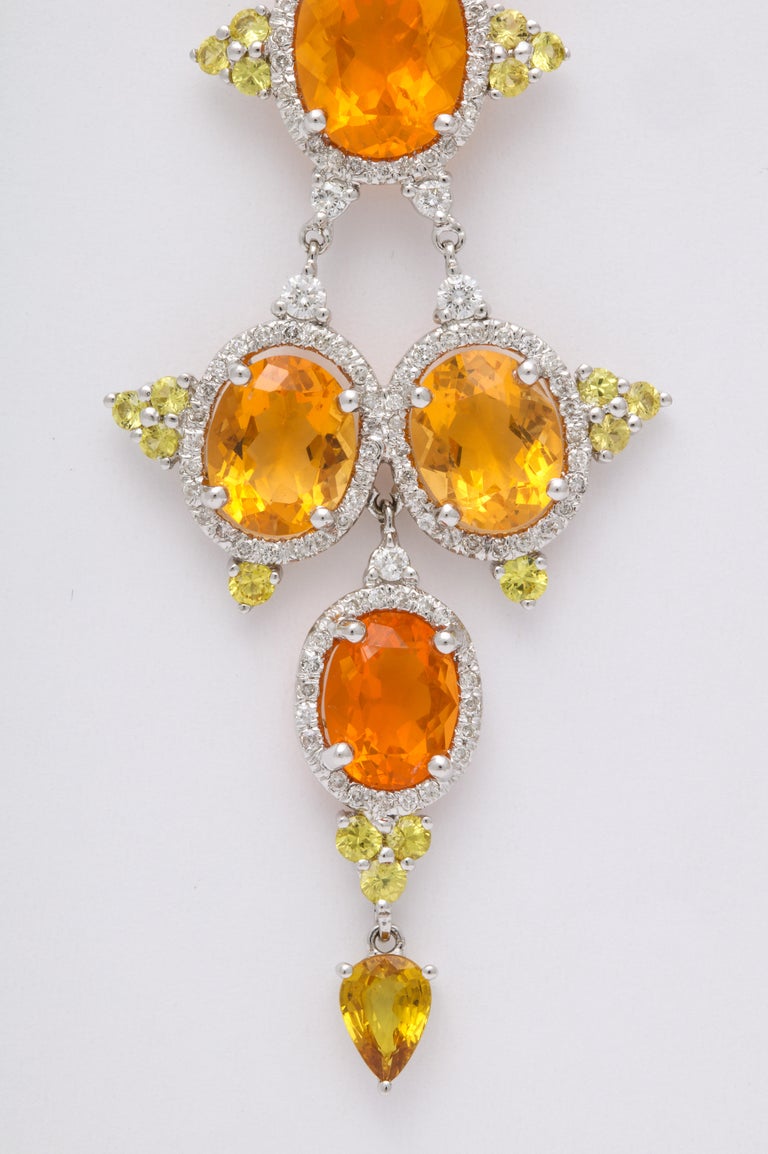 White Gold, Oval Yellow Opal Yellow Sapphire and Diamond Ear Pendant ...