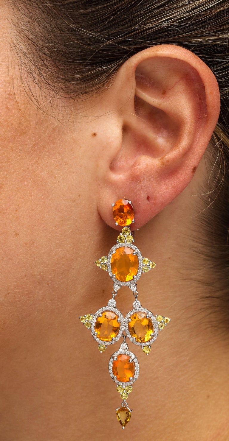 White Gold, Oval Yellow Opal Yellow Sapphire and Diamond Ear Pendant ...