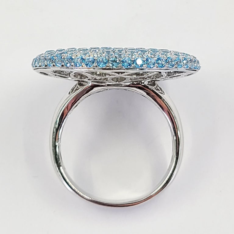 White Gold Pave Blue Topaz Disc Ring For Sale at 1stDibs