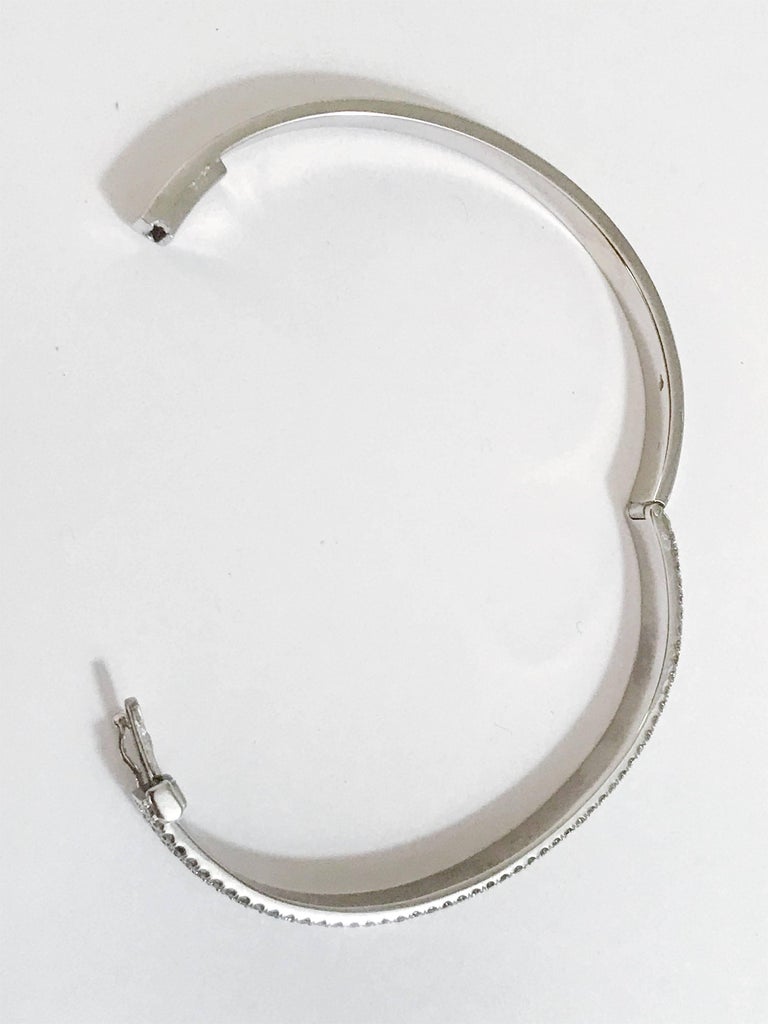 White Gold Pave Diamond Cuff Bracelet with Hinge Closure For Sale at ...