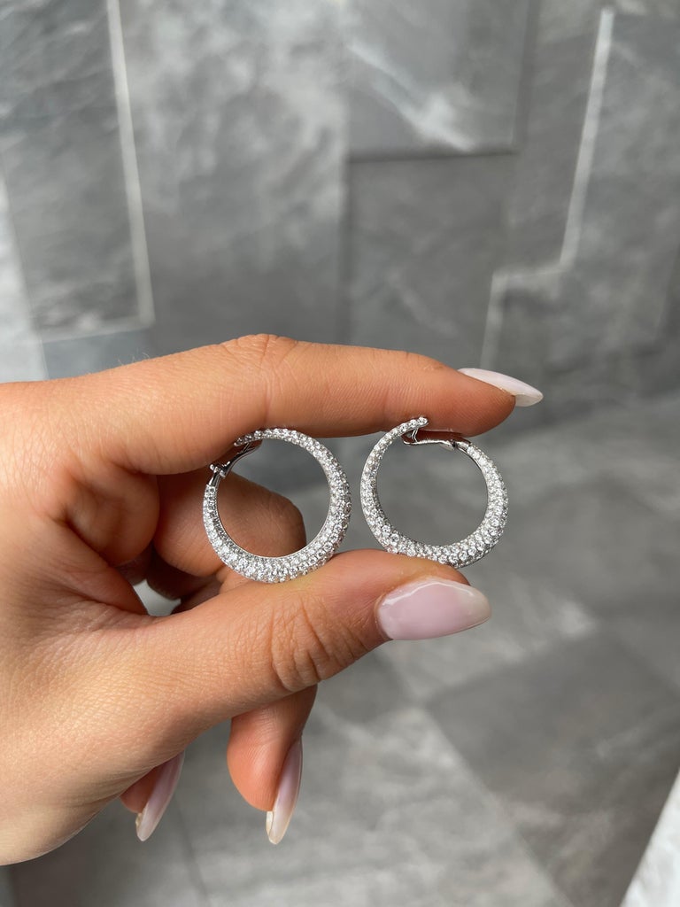White Gold Pavé Diamond Forward Facing Circular Earrings For Sale at ...
