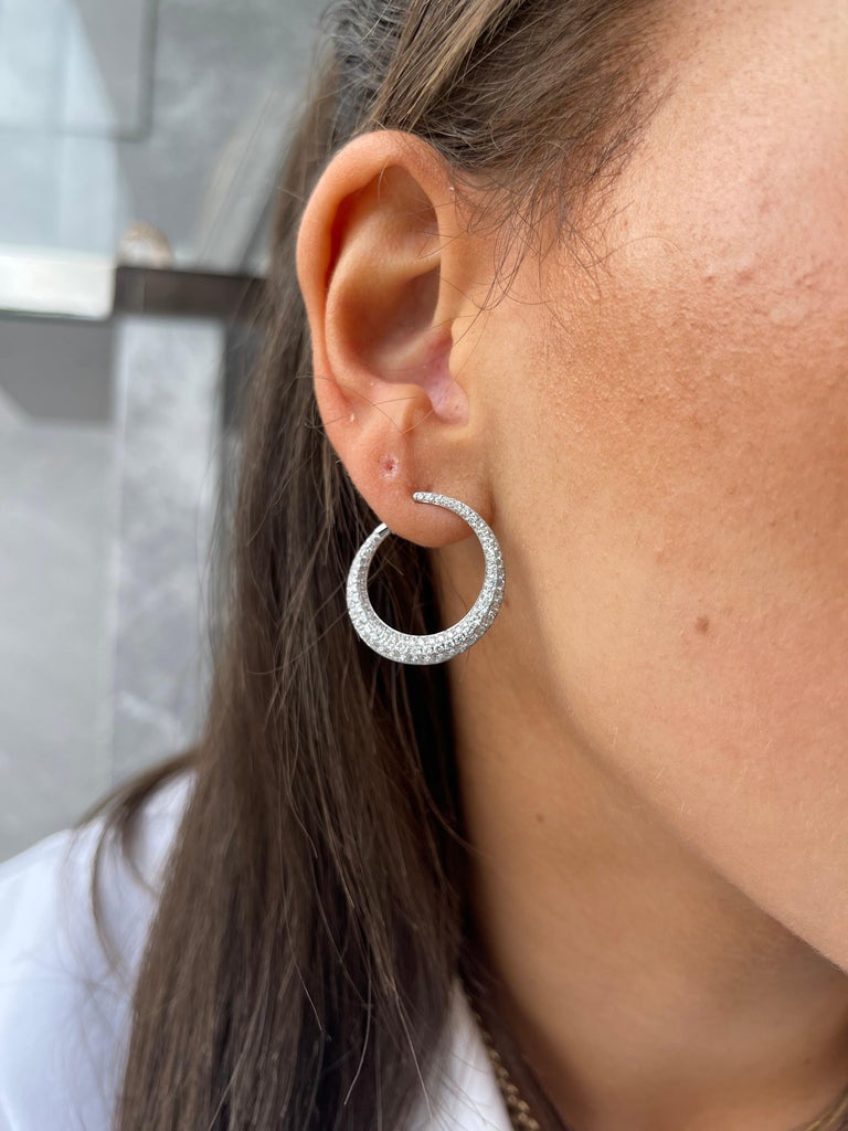 White Gold Pavé Diamond Forward Facing Circular Earrings For Sale at ...