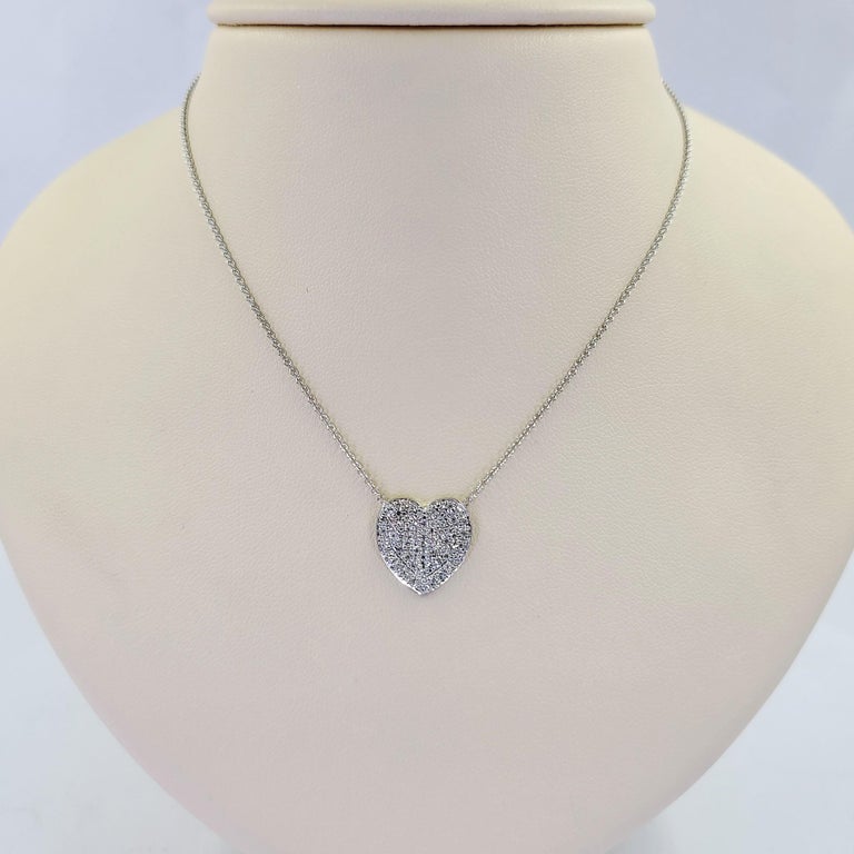 White Gold Pave Diamond Heart Necklace For Sale at 1stDibs