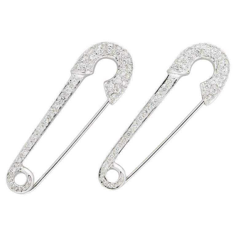 White Gold + Pavé Diamond Safety Pin Set of 2 at 1stDibs