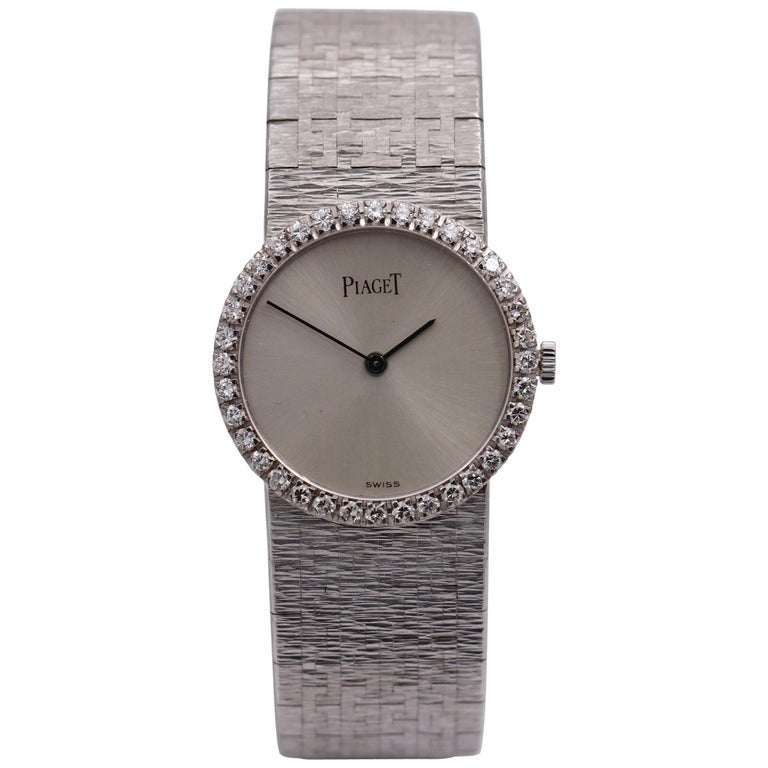 White Gold Piaget with Diamond Bezel and Radial Dial For Sale at 1stDibs