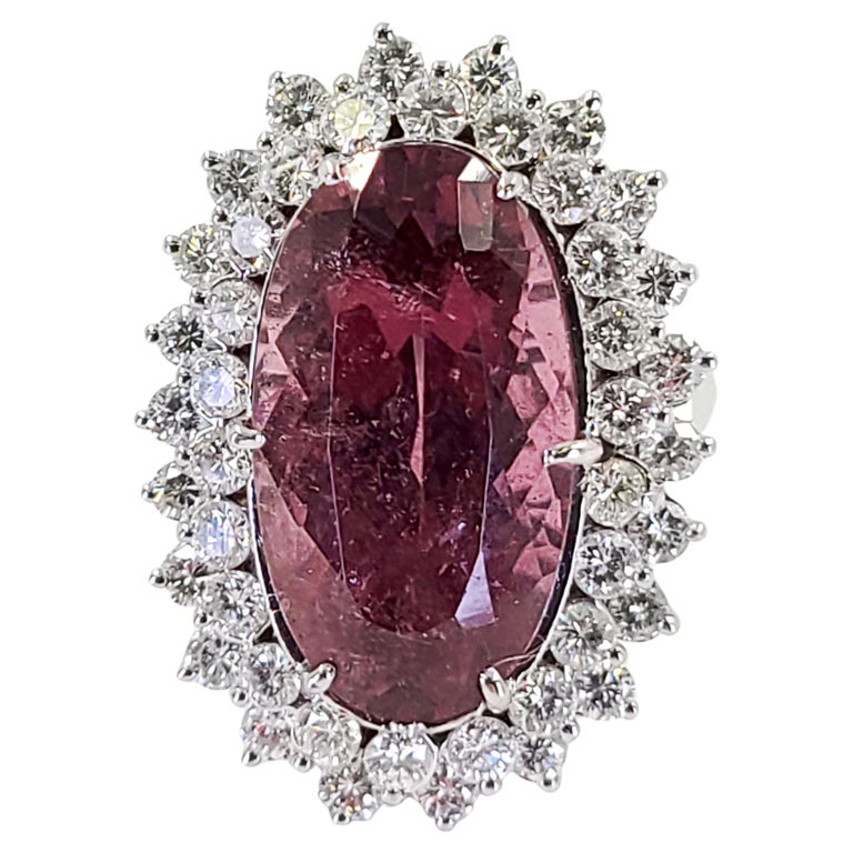 White Gold Pink Tourmaline Oval Halo Ring For Sale at 1stDibs