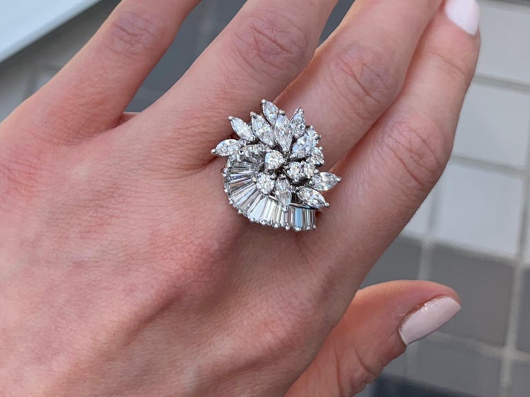 White Gold Round and Fancy Cut Diamond Spray Ring For Sale at 1stDibs