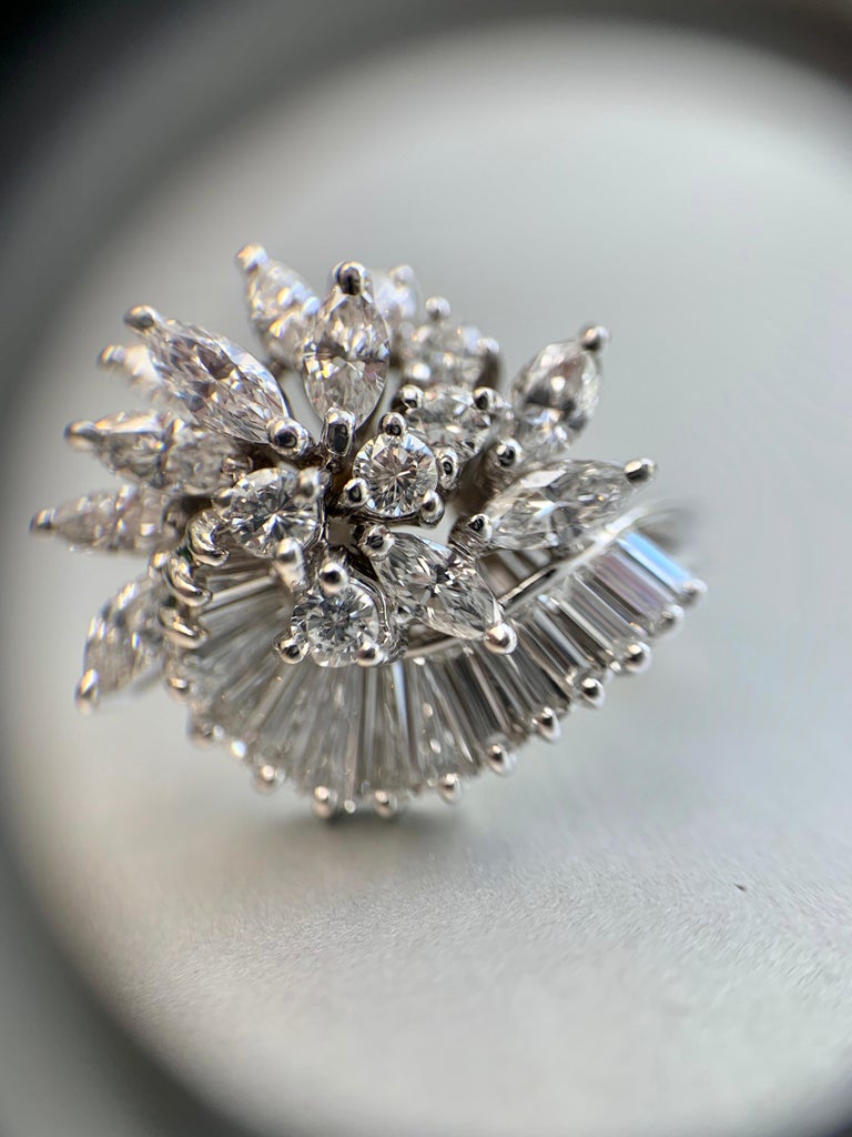 White Gold Round and Fancy Cut Diamond Spray Ring For Sale at 1stDibs