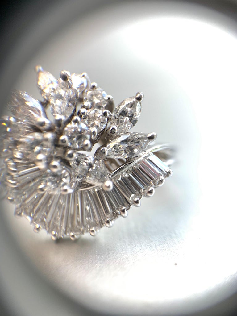 White Gold Round and Fancy Cut Diamond Spray Ring For Sale at 1stDibs