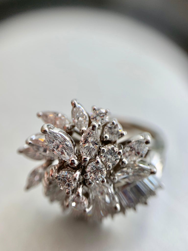 White Gold Round and Fancy Cut Diamond Spray Ring For Sale at 1stDibs